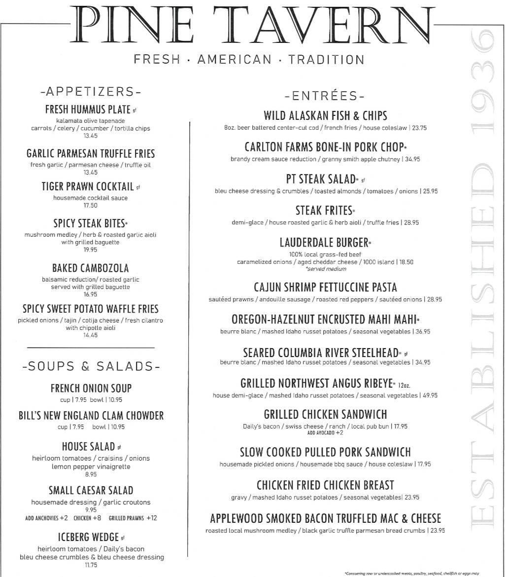 Menu at Pine Tavern Restaurant, Bend