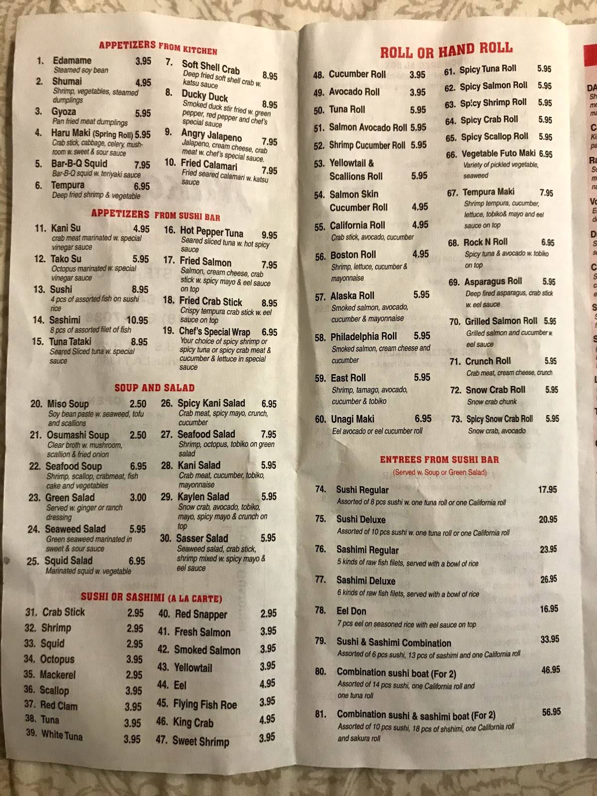 Menu at Mikado Sushi & Steak House restaurant, Pineville