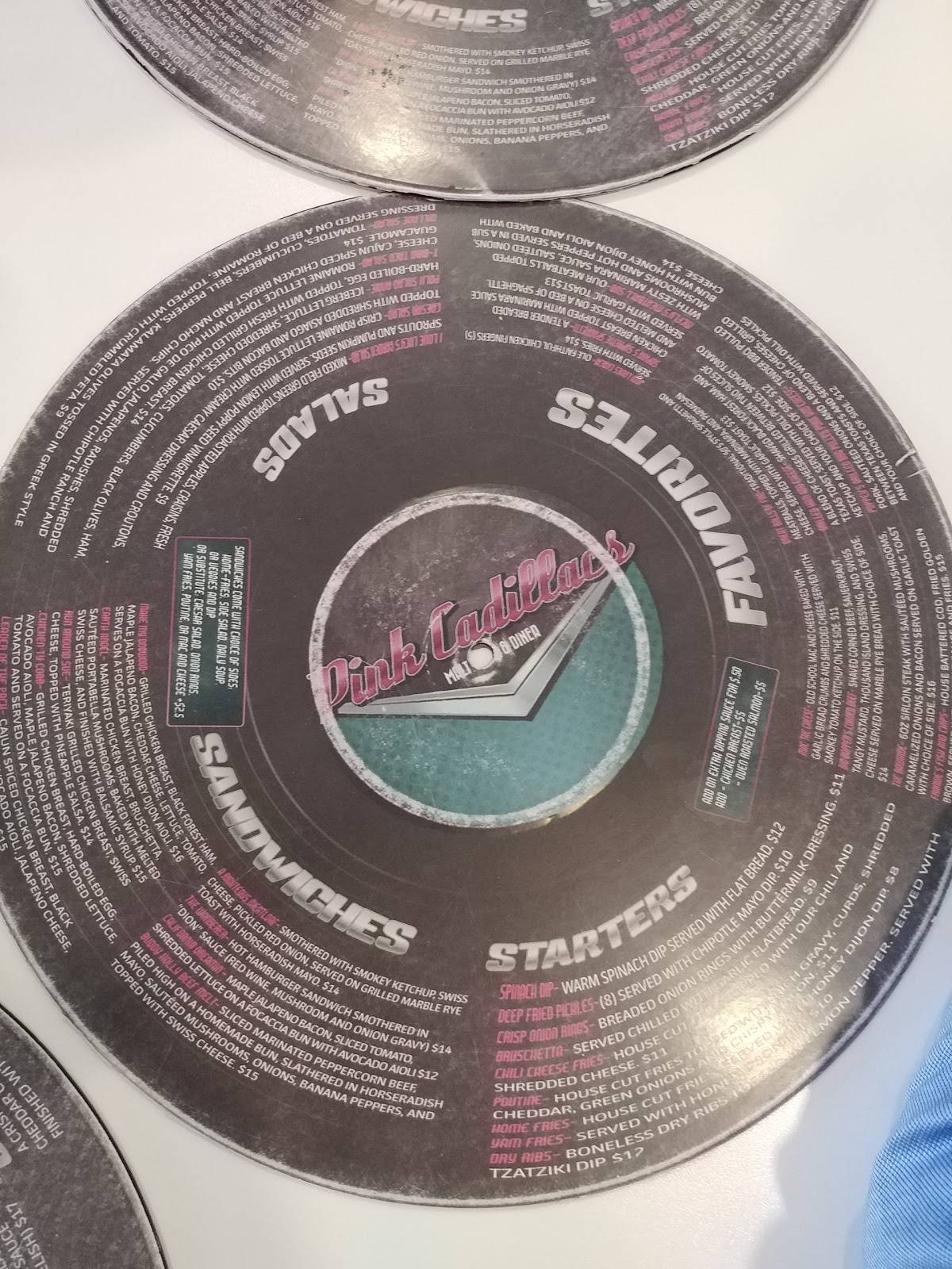 Menu at Pink Cadillac's Malt Shop and Lounge restaurant, Saskatoon