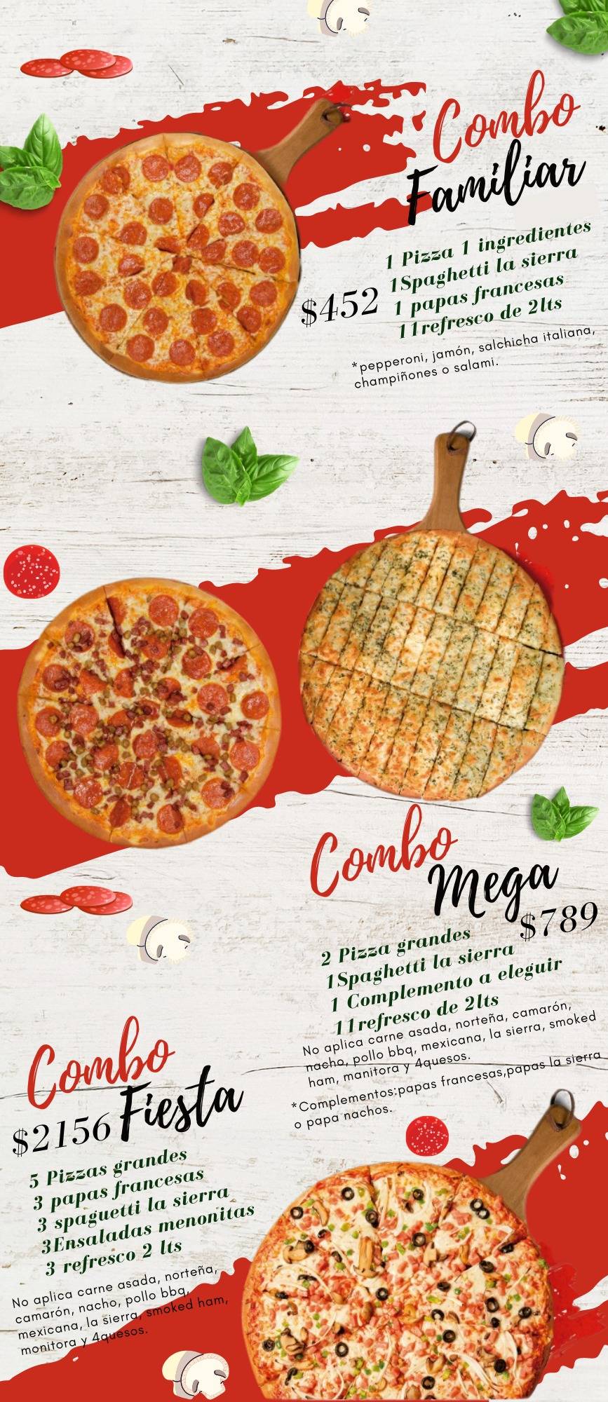 Carta de Pizzería La Sierra, Torreón, Blvd. Independencia #20 Nte