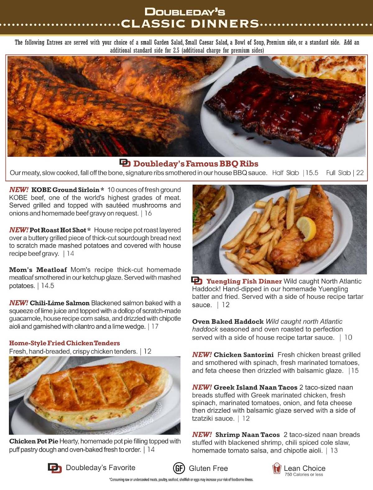Menu at Doubleday's Grill &Tavern pizzeria, Springboro