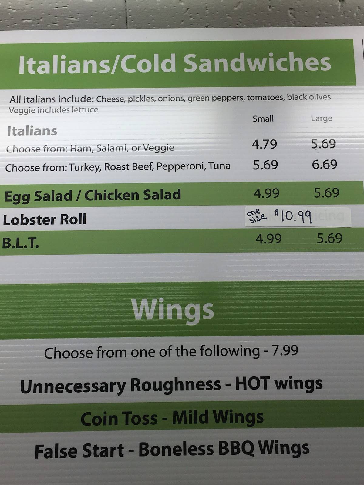Menu at End Zone pizzeria, Augusta