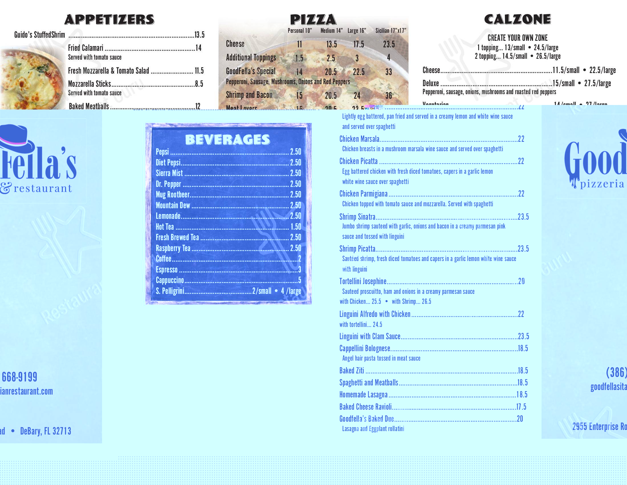 Menu at Goodfella's Pizzeria & Italian Restaurant, DeBary