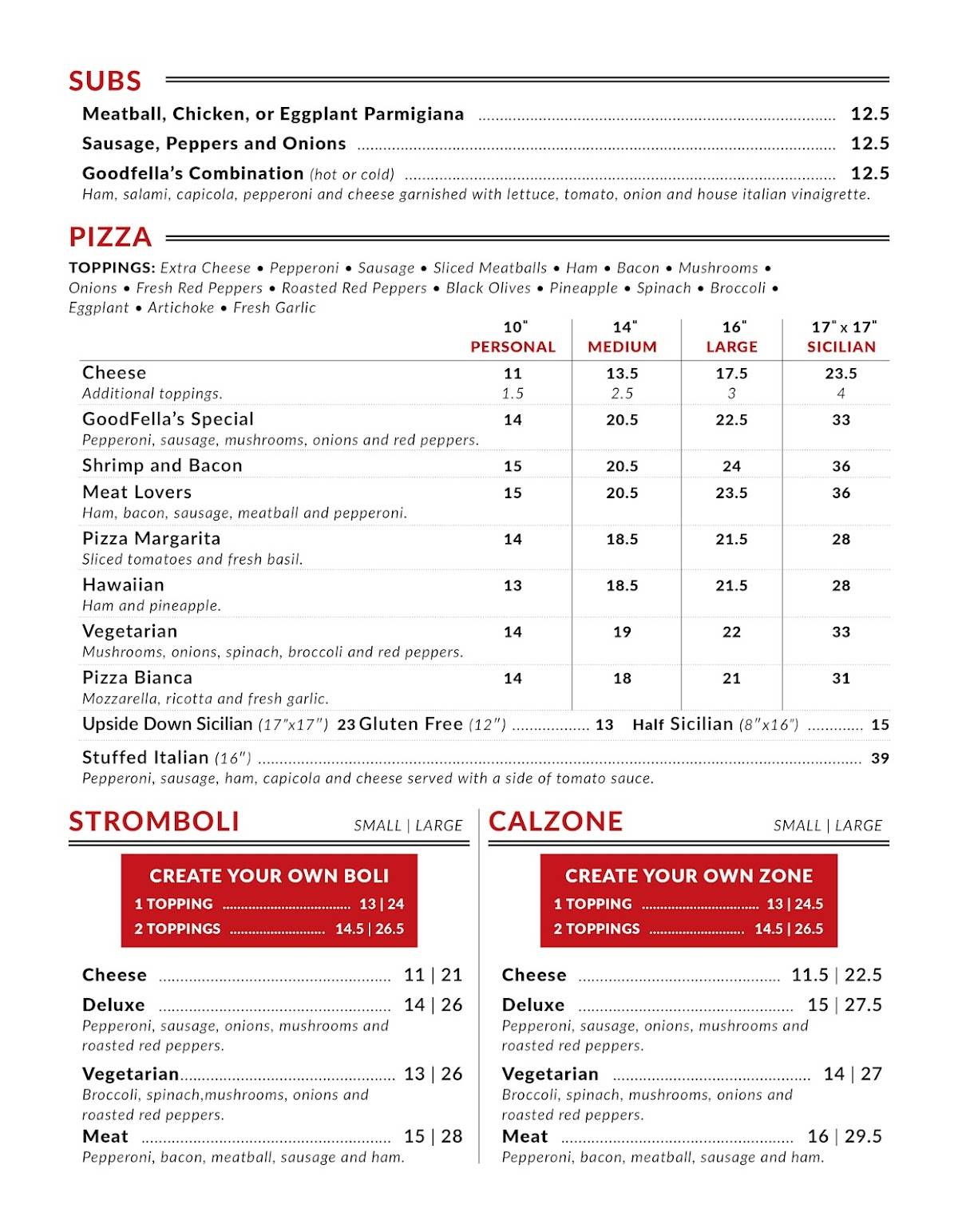 Menu at Goodfella's Pizzeria & Italian Restaurant, DeBary