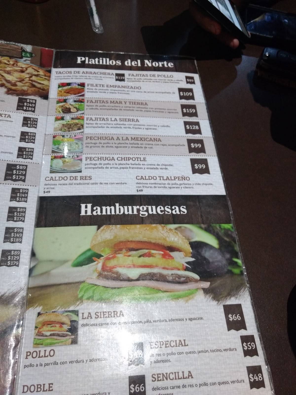 Carta de Pizzería La Sierra, Torreón, Blvd. Independencia #20 Nte