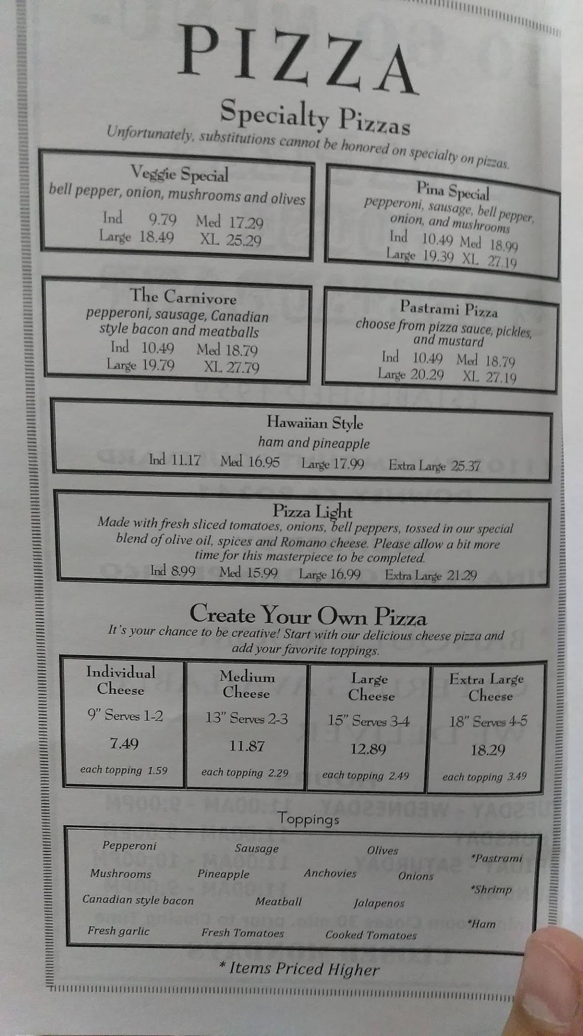 Menu at Pina Pizza House pizzeria, Downey