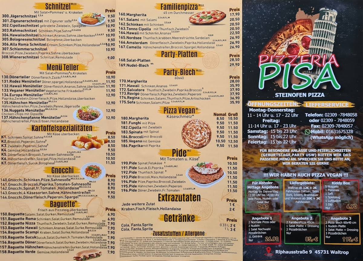 Speisekarte von Pizzeria Pisa, Waltrop