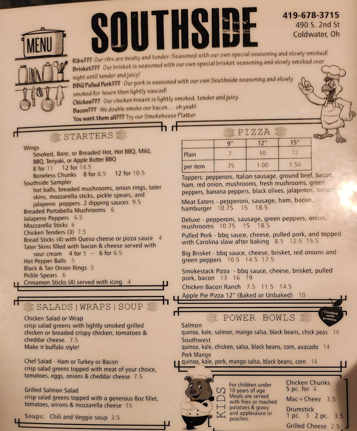 Menu at Southside Restaurant, Coldwater