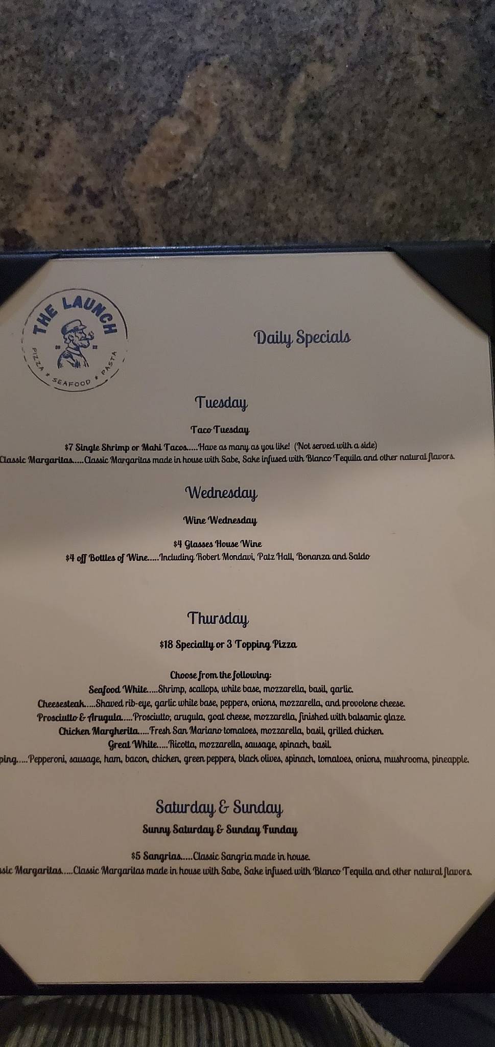 Menu at The Launch pizzeria, LaBelle