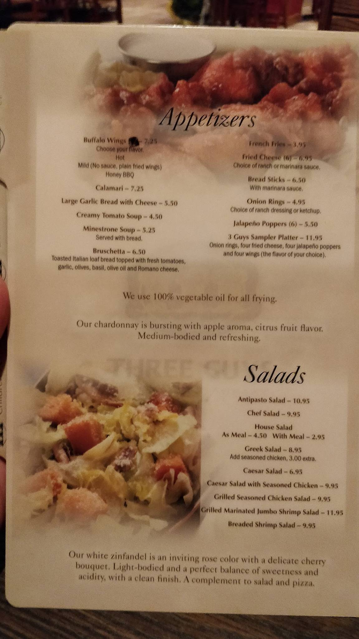 Menu at Three Guys Italian Restaurant, Franklin