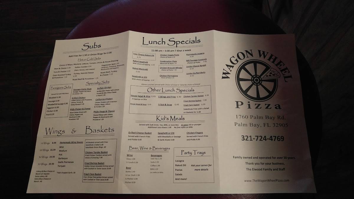 Menu at Wagon Wheel Pizza pizzeria, Palm Bay, Palm Bay Rd NE