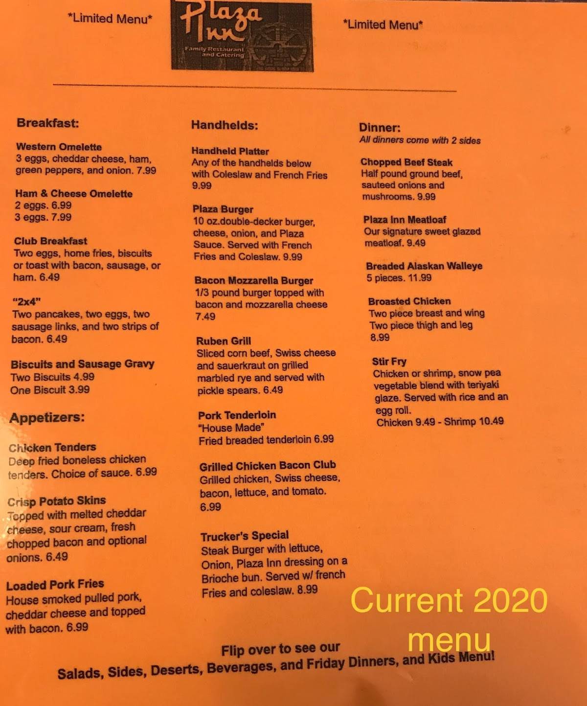 Menu at Plaza Inn Restaurant, Mount Victory