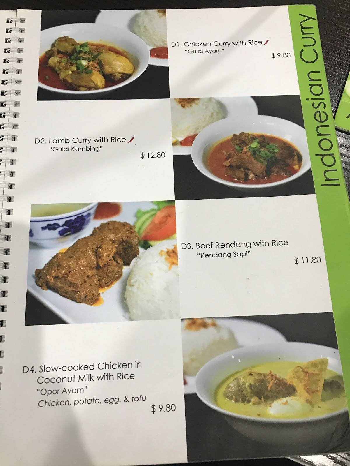Menu at Pondok Daun Restaurant, Adelaide