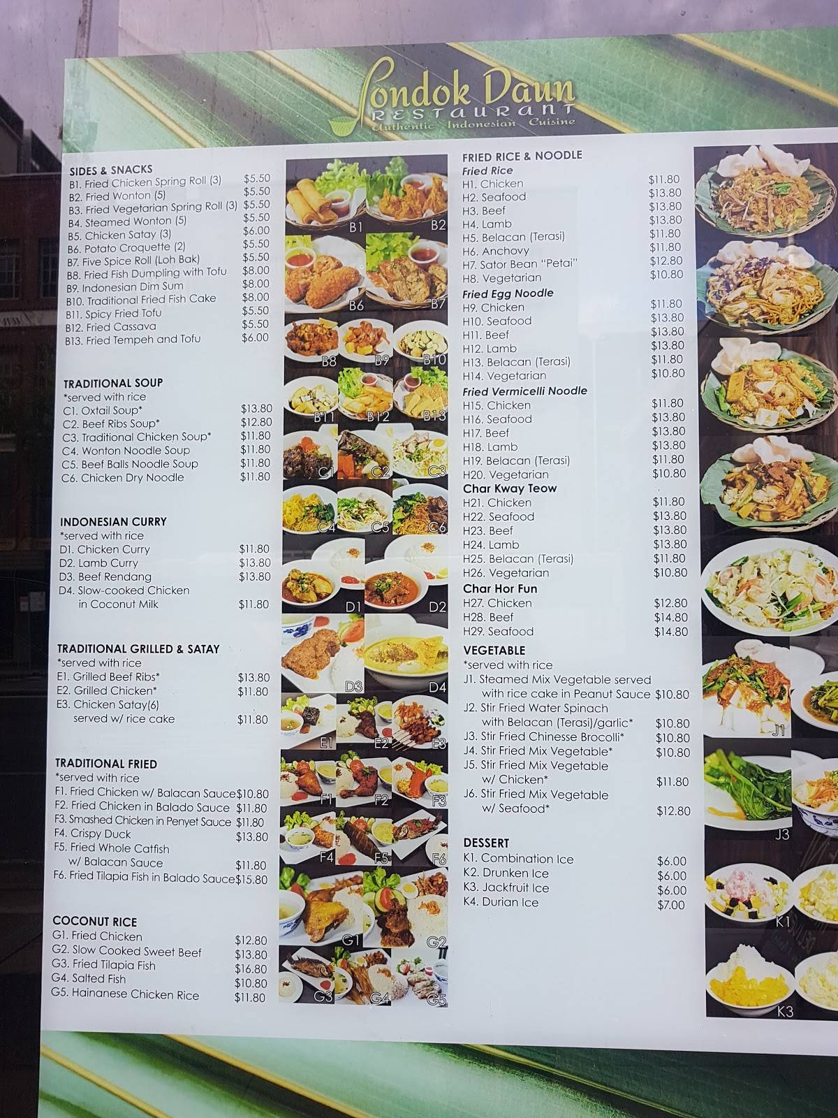 Menu at Pondok Daun Restaurant, Adelaide