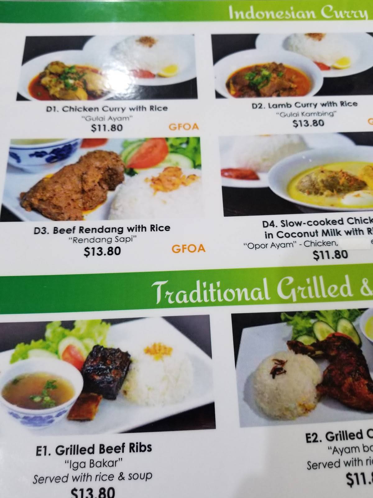 Menu at Pondok Daun Restaurant, Adelaide