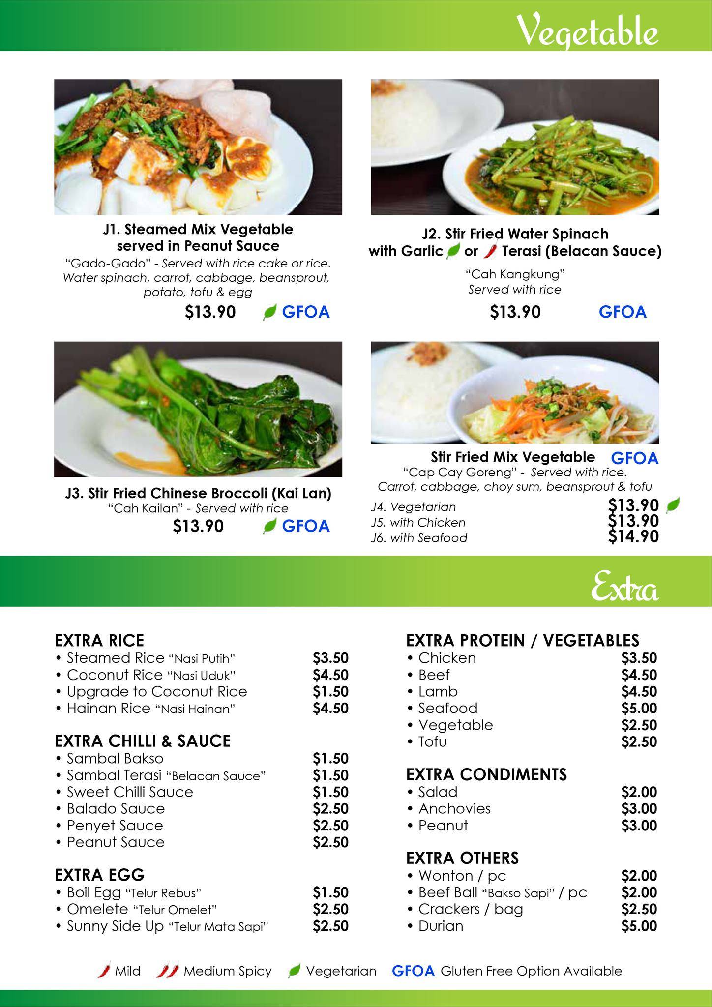 Menu at Pondok Daun Restaurant, Adelaide