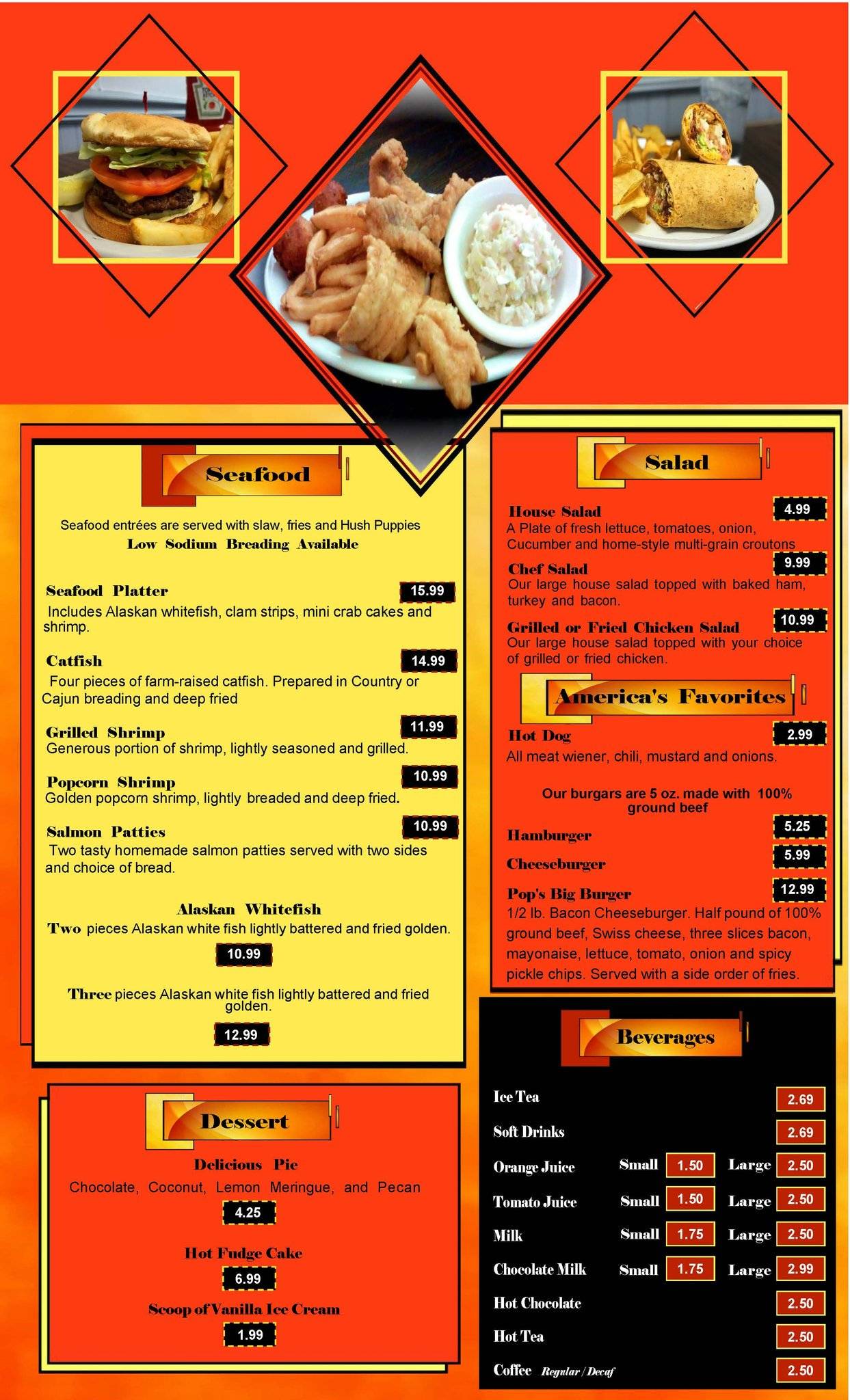 Menu at Pop's Restaurant, Kingsport