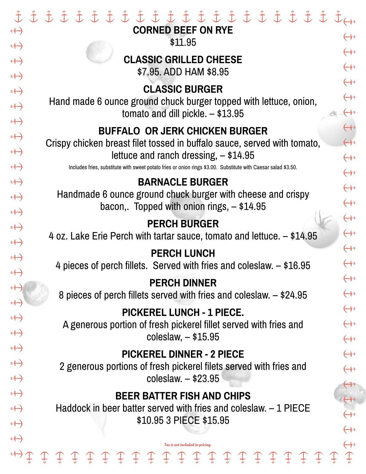 Menu at The Barnacles Beerhouse, Port Stanley