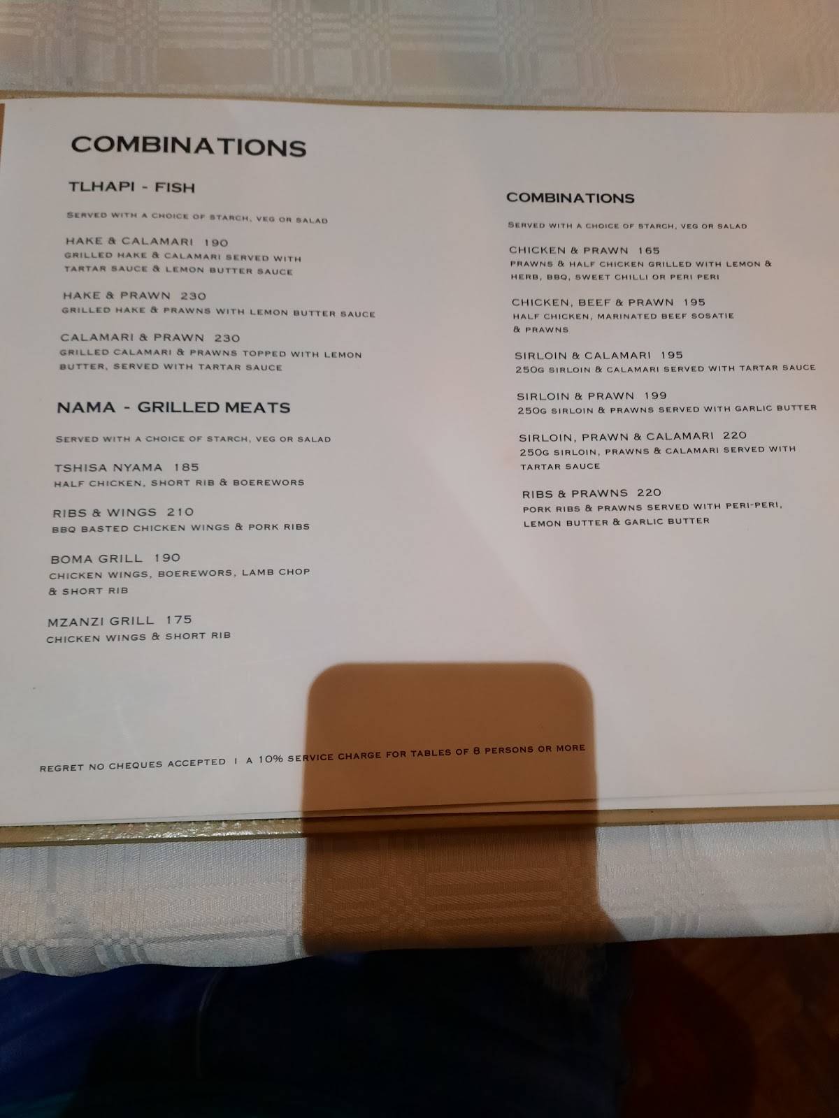Menu at Baobab Cafe & Grill, Pretoria, Menlyn Shopping Centre