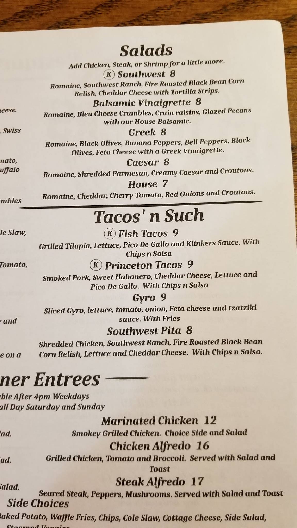 Menu at Klinkers Hometown Bar & Grill, Princeton