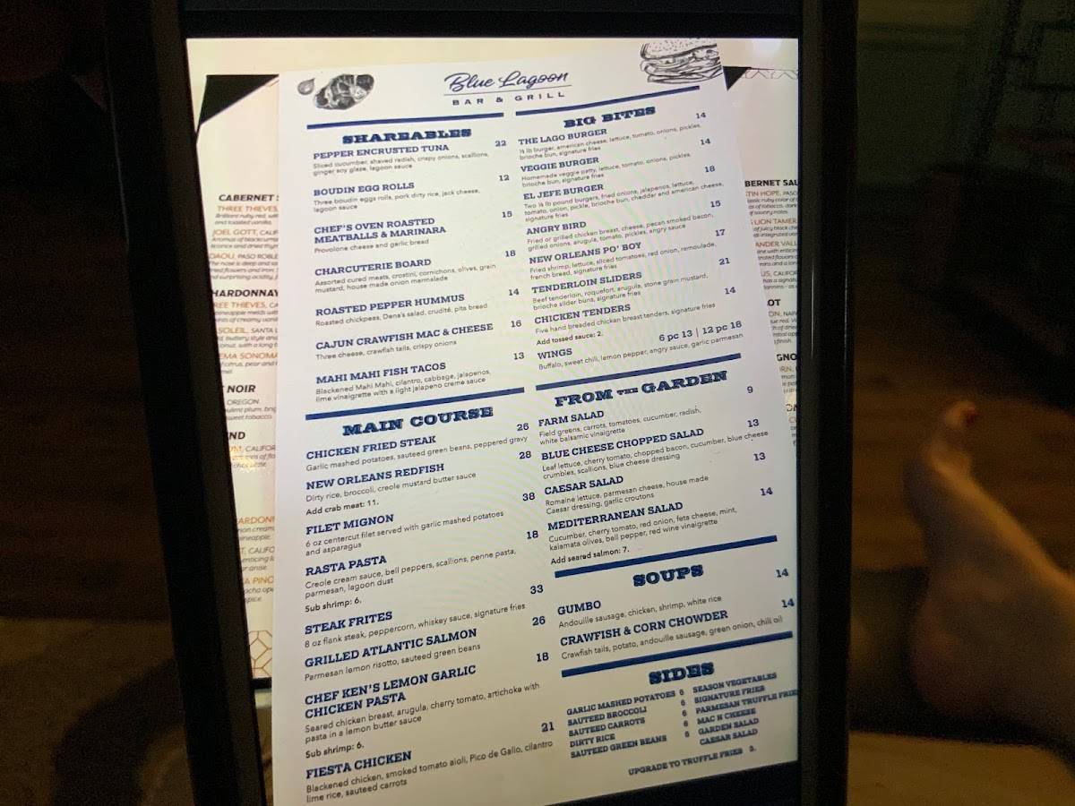Carta de Blue Lagoon Bar & Grill, Texas City