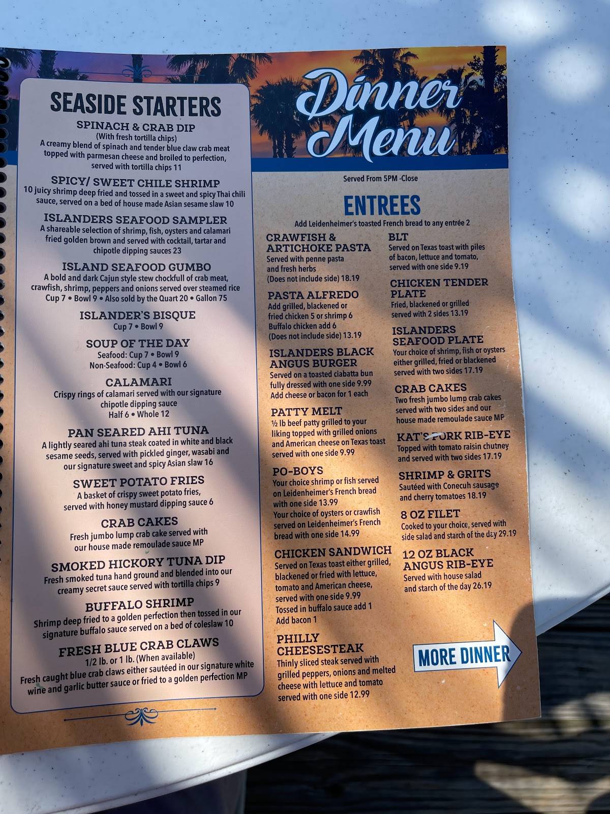 Menu at Islanders Restaurant & Bar, Dauphin Island