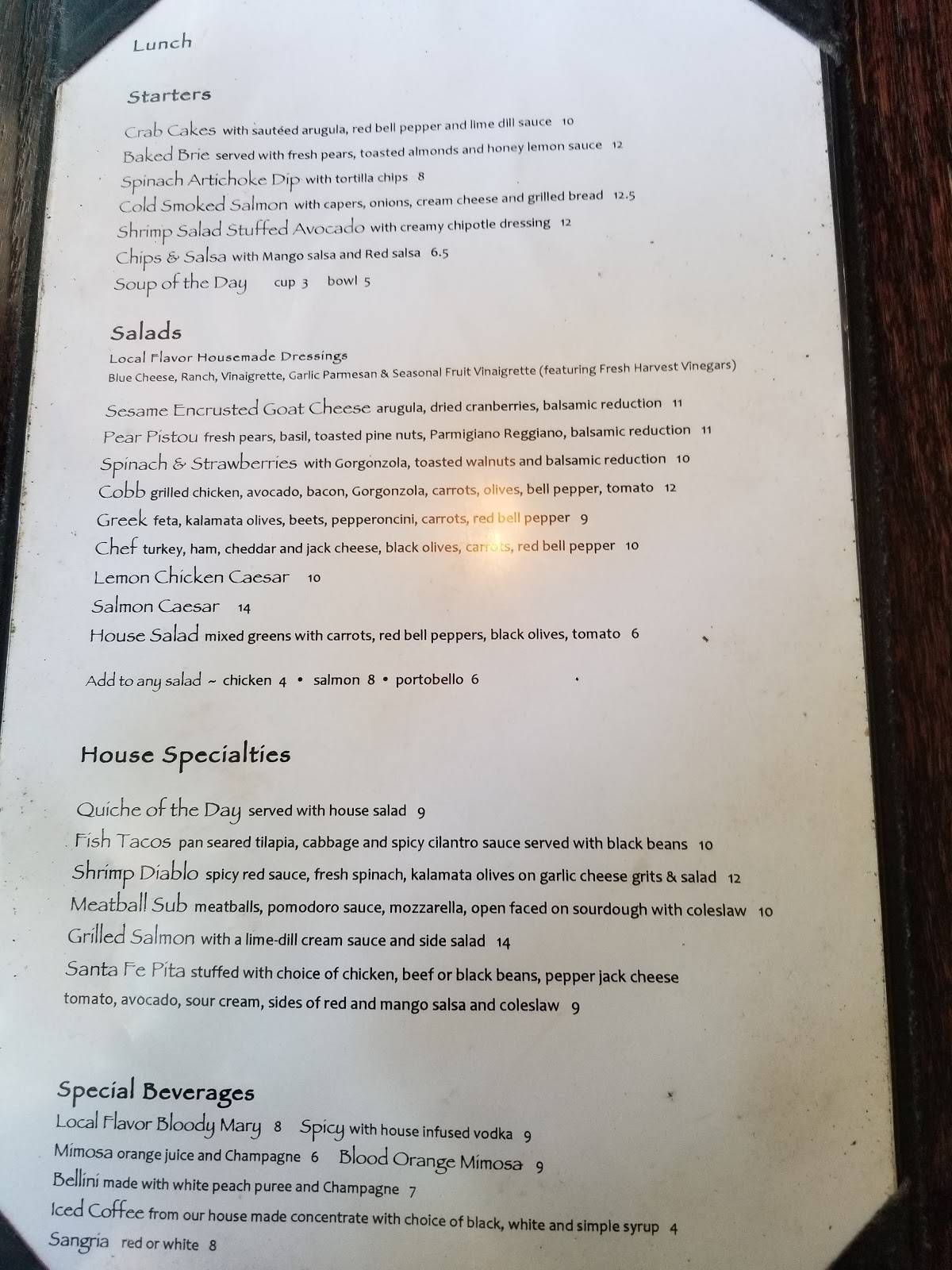 Menu at Local Flavor Cafe, Eureka Springs