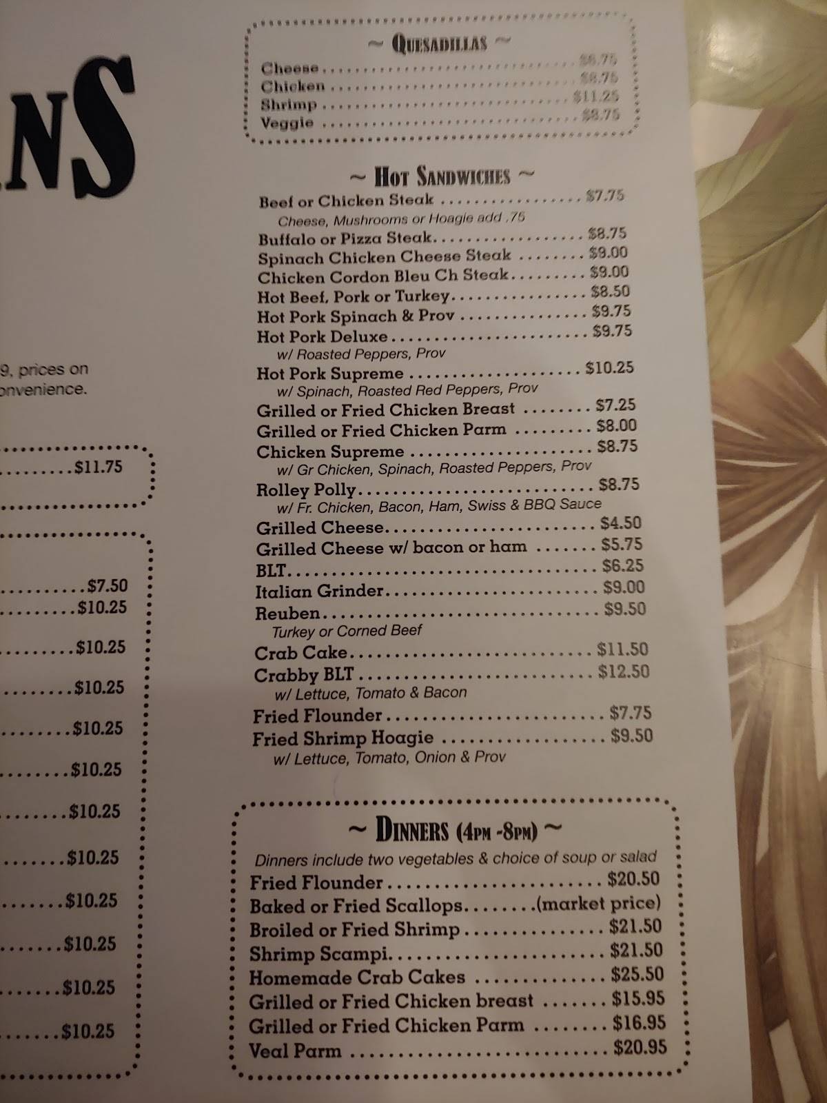 Menu at Mulligan's Shore Bar & Grill, Wildwood, 310 W Hildreth Ave