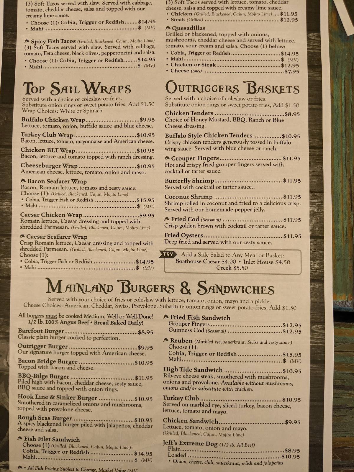 Menu at Outriggers Bar & Grill, Micco