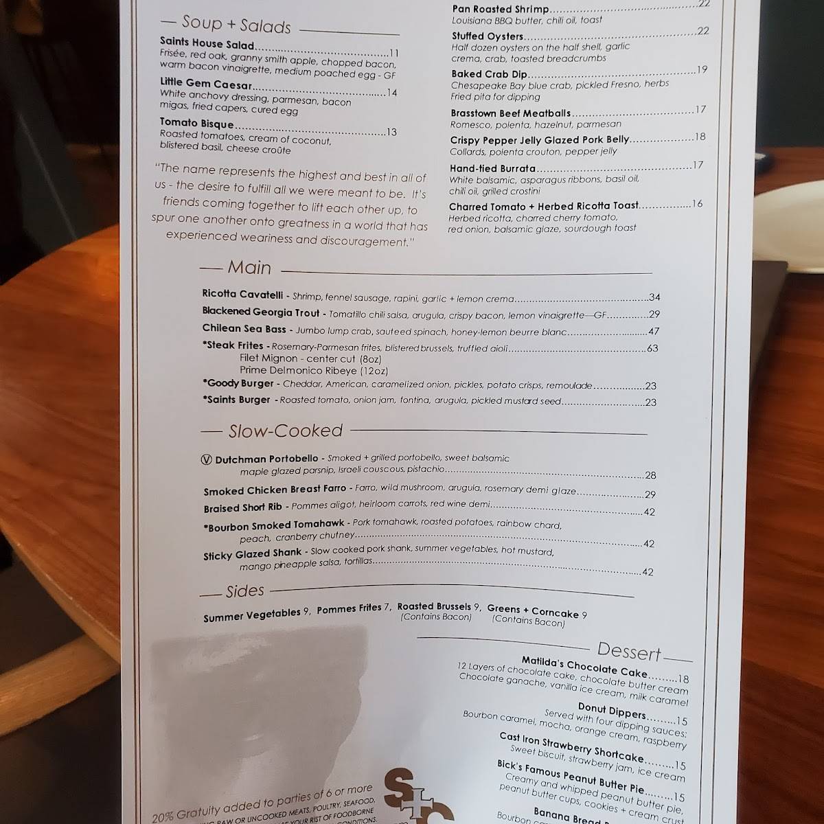 Menu at Saints + Council pub & bar, Atlanta