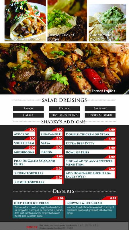 Menu at Sharky's Bar and Grill - Haeundae Strip, Busan