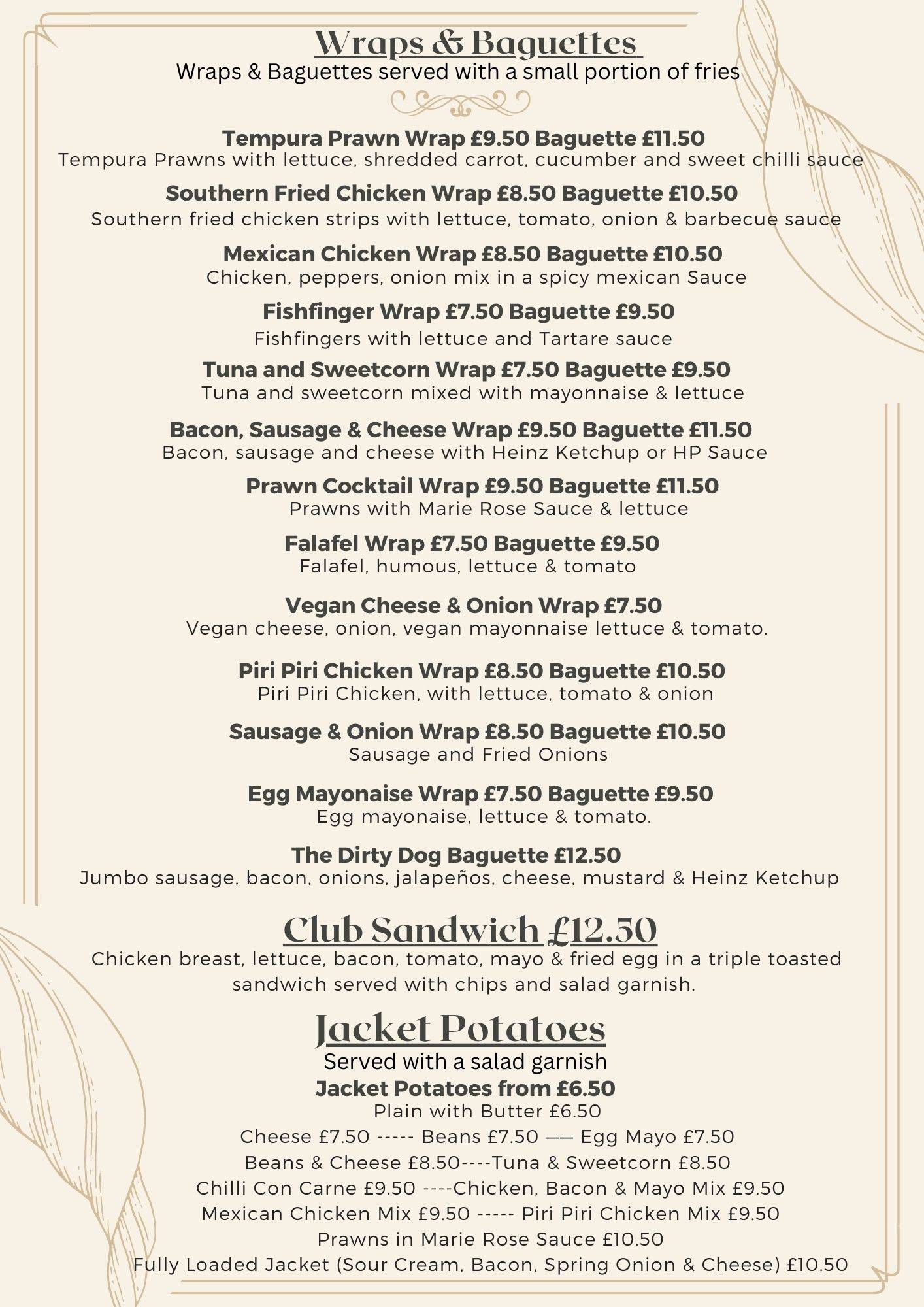Menu at Anchor Inn pub & bar, South Benfleet