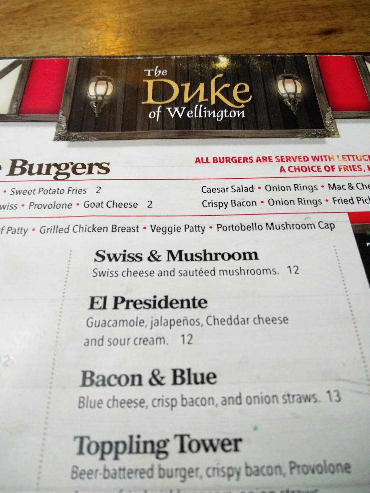 Menu at The Duke of Wellington pub & bar, Waterloo