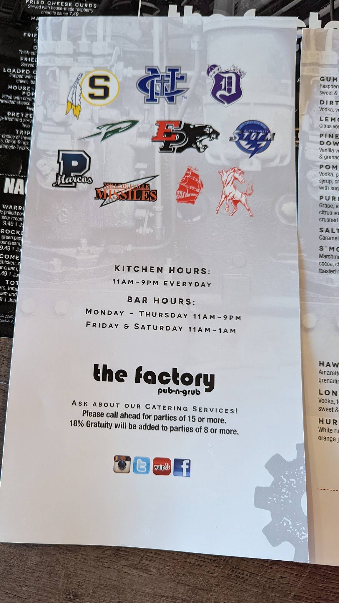 Menu at The Factory Pub 'n' Grub, Sterling