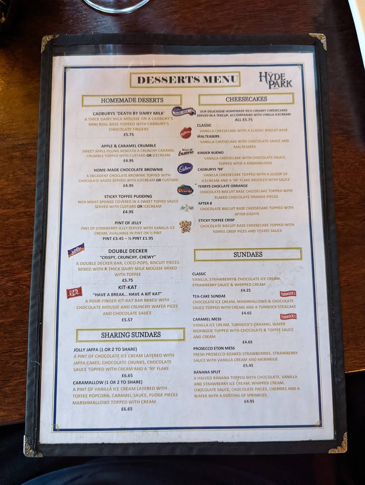 Menu at The Hyde Park pub & bar, Plymouth