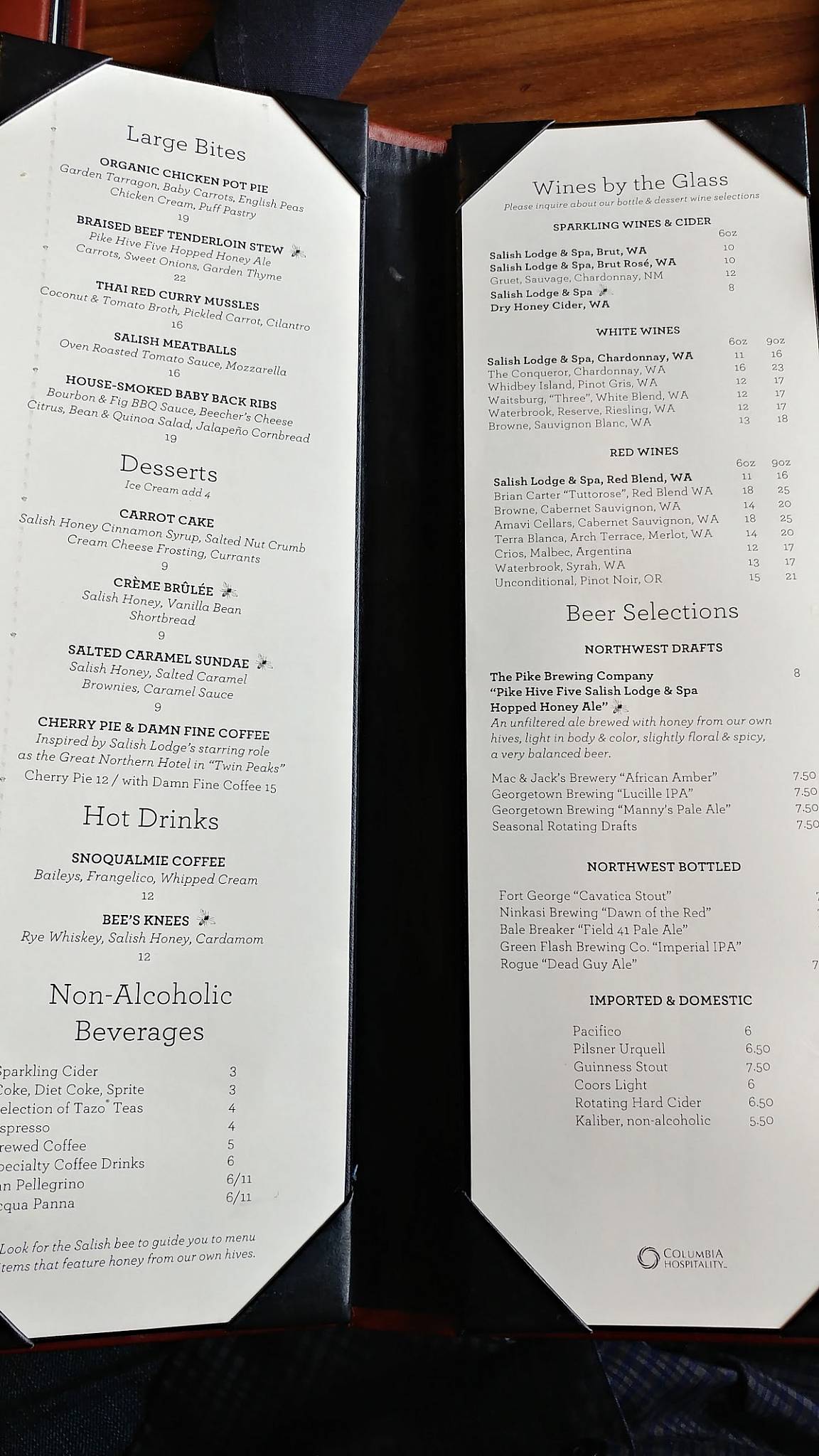 Menu at The Attic at Salish Lodge pub & bar, Snoqualmie
