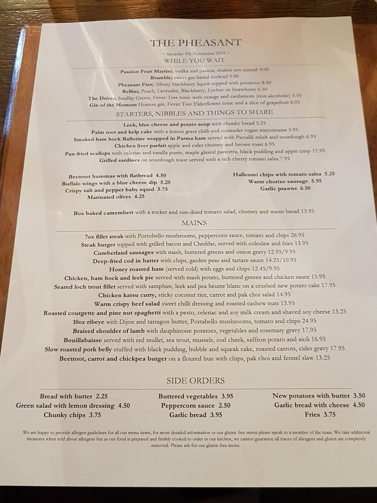Menu at The Pheasant at Buckland pub & bar, Betchworth
