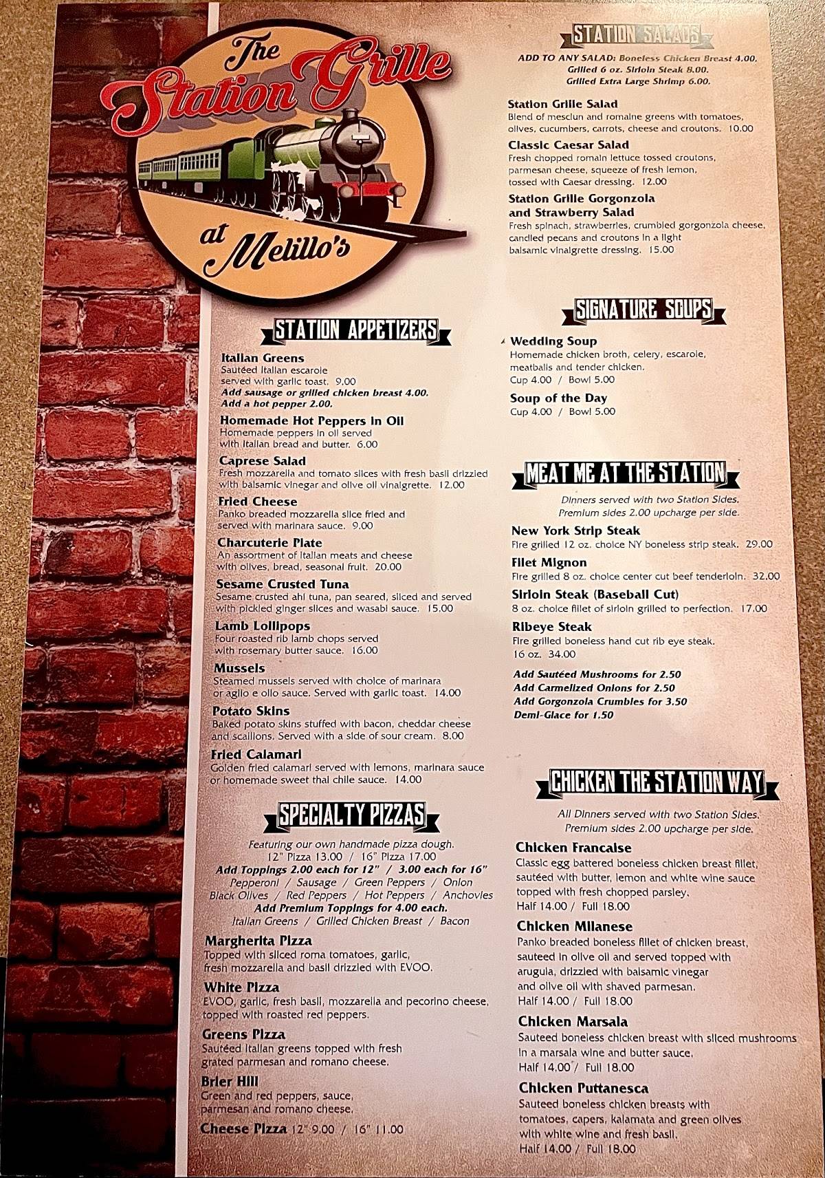 Menu at The Station Grille at Melillo’s pub & bar, Lowellville, 300 E ...