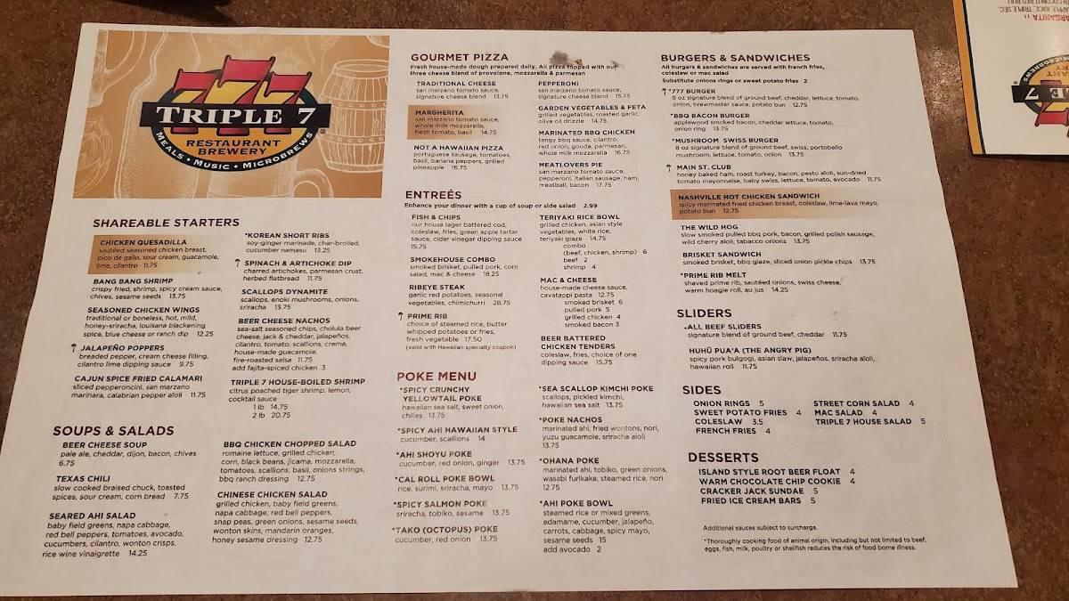 Menu at Triple 7 Restaurant and Microbrewery, Las Vegas