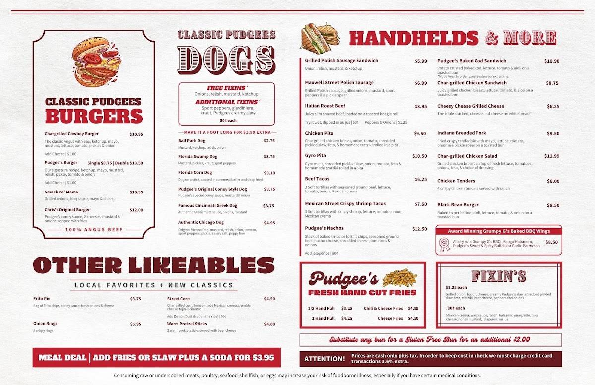 Menu at Pudgee's Eatery and Market restaurant, Floral City
