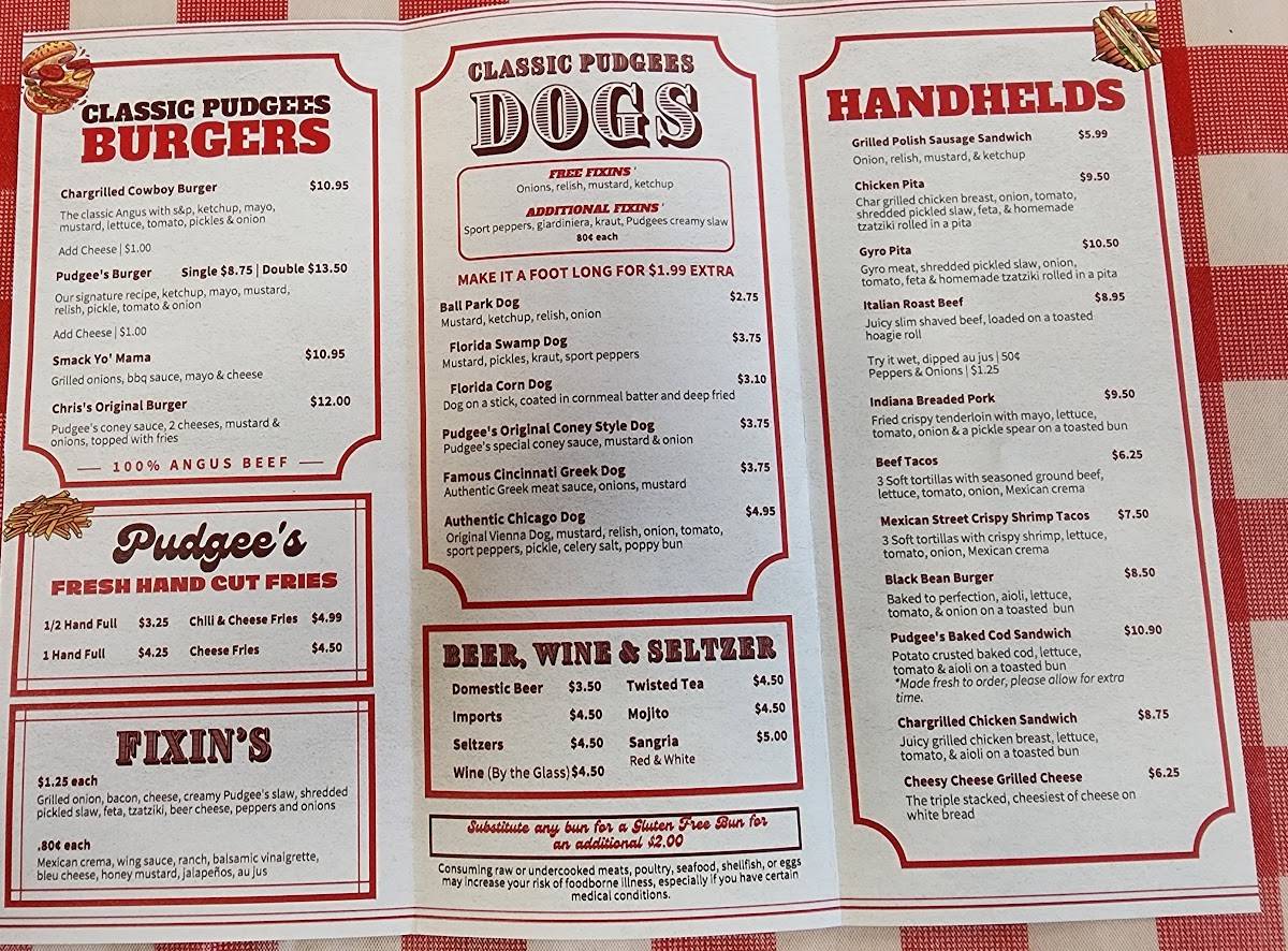 Menu at Pudgee's Eatery and Market restaurant, Floral City
