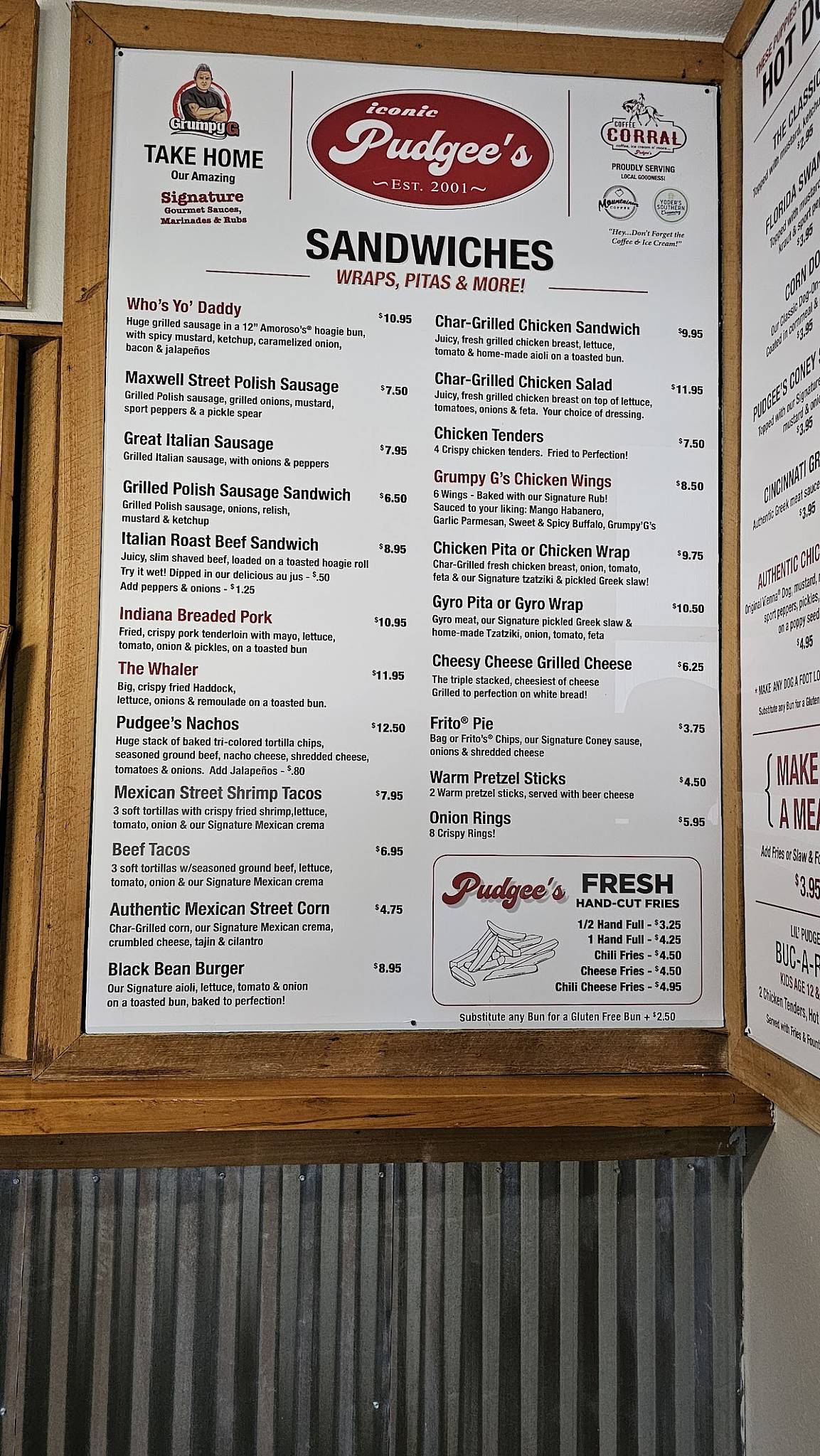 Menu at Pudgee's Eatery and Market restaurant, Floral City