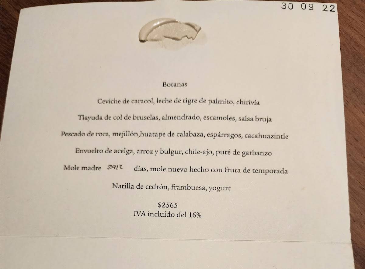 Carta del restaurante Pujol - Tasting Menu, Ciudad López Mateos ...