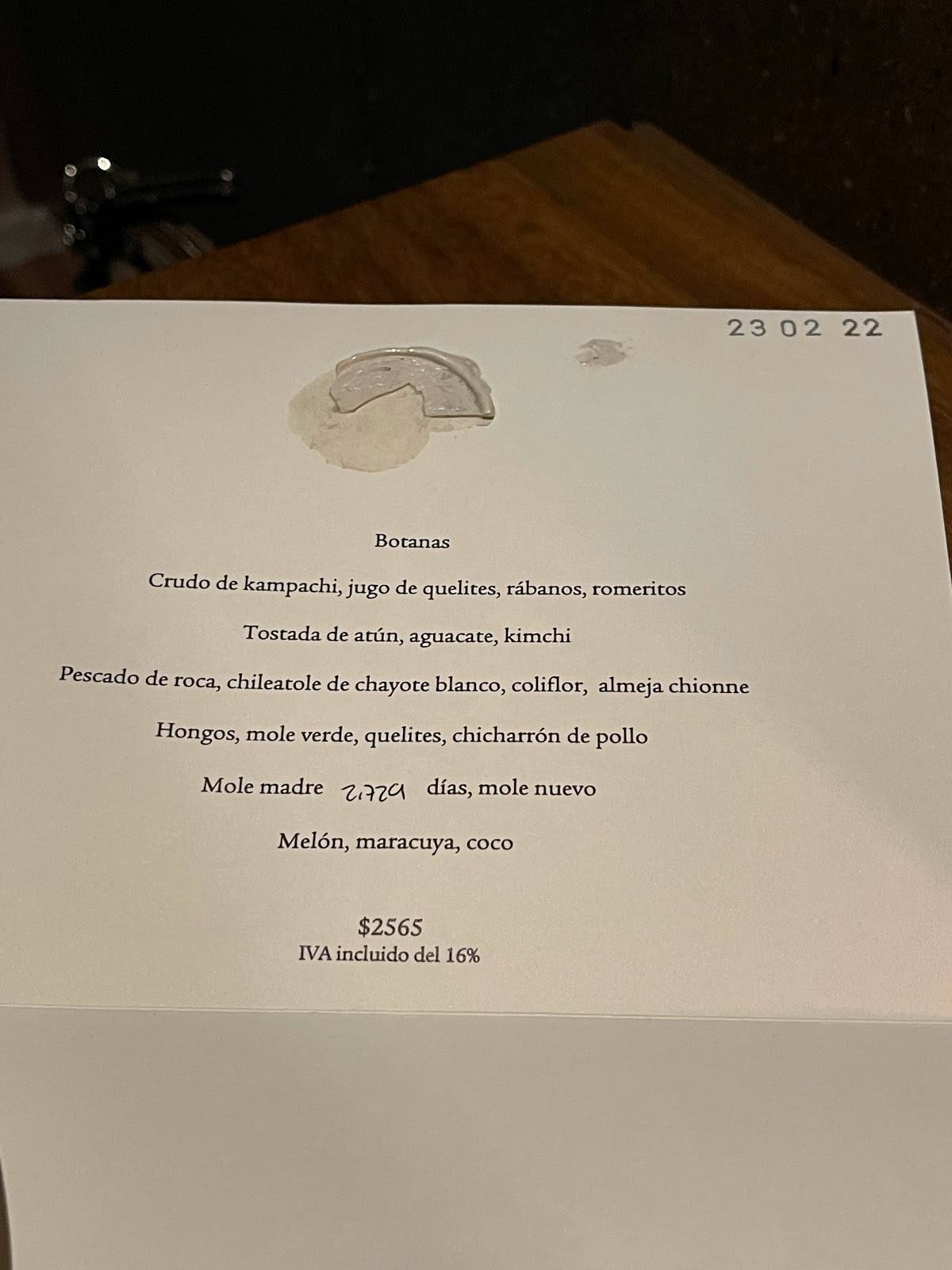 Carta del restaurante Pujol - Tasting Menu, Ciudad López Mateos ...