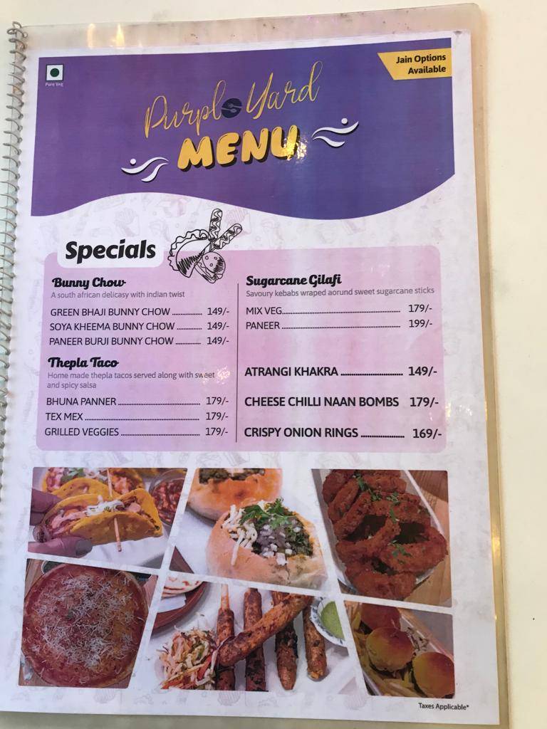 Menu at Purple Yard - Best Restaurants in Nashik Jain Food Best Cafe in ...