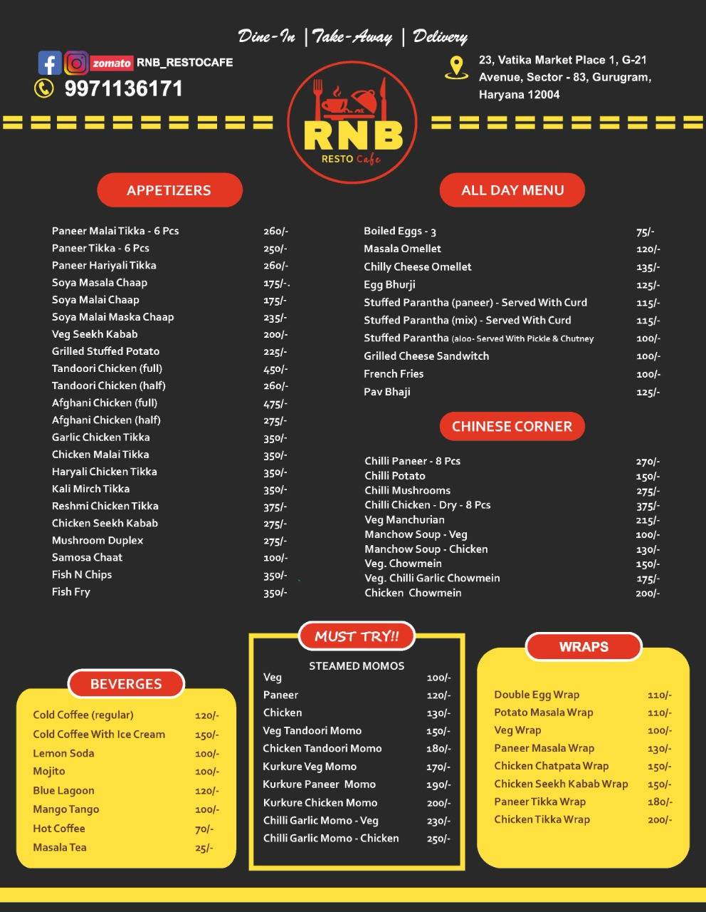 Menu at RNB Resto Cafe, Gurugram