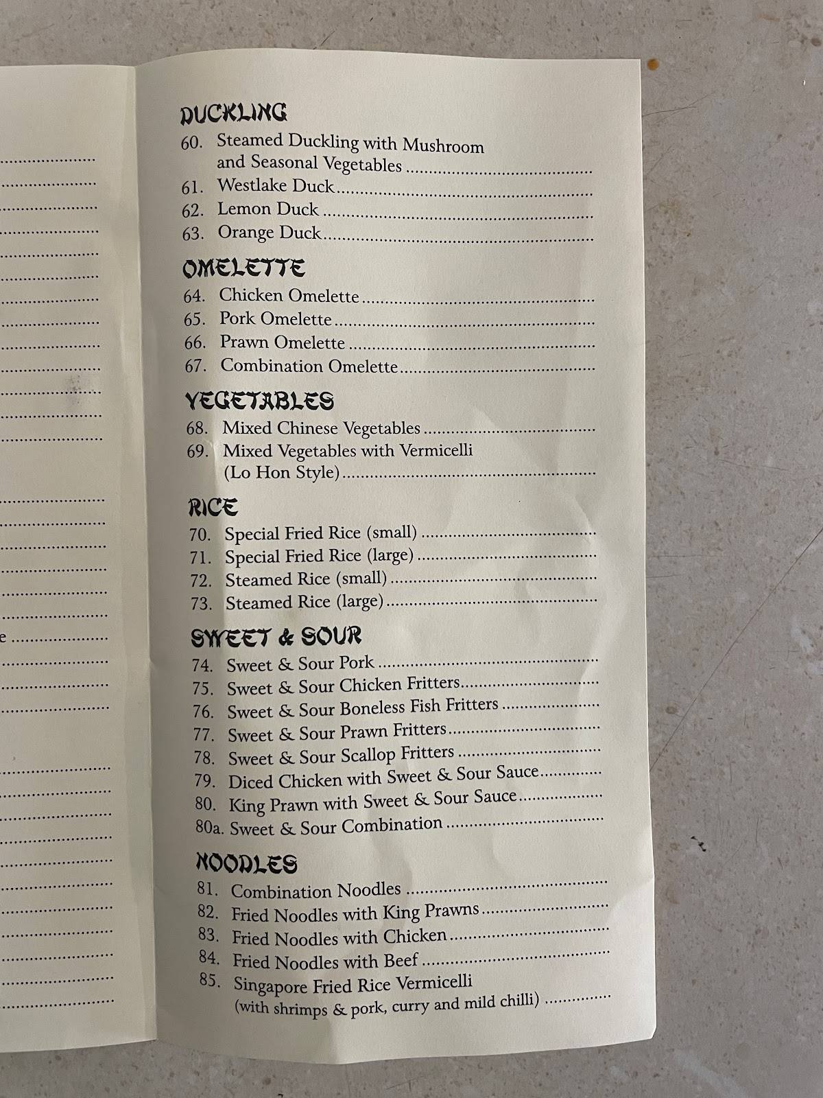 Menu at Rainbow Palace Chinese Restaurant, Korumburra