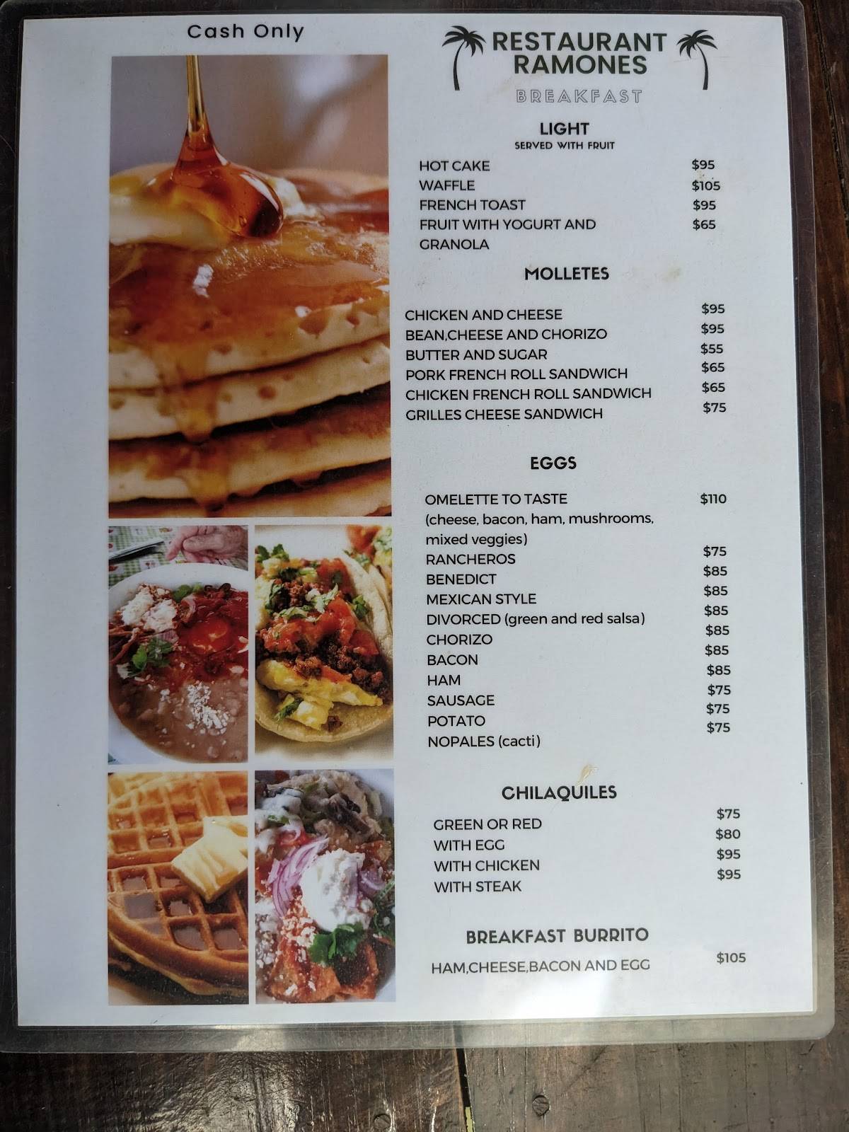Menu at Ramones restaurant, La Cruz de Huanacaxtle