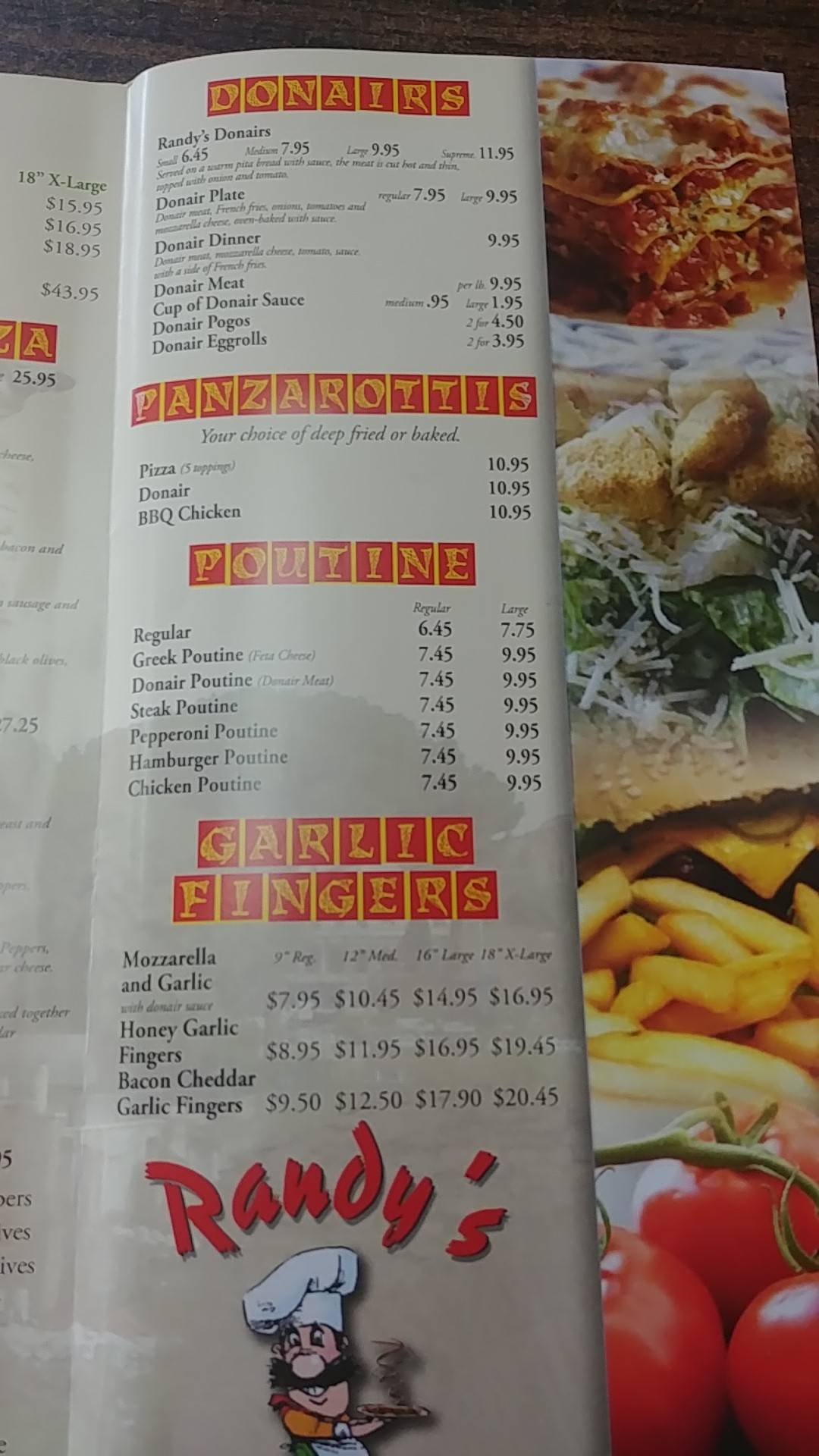 Menu at Randy's Pizza & Donair pizzeria, Lower Sackville