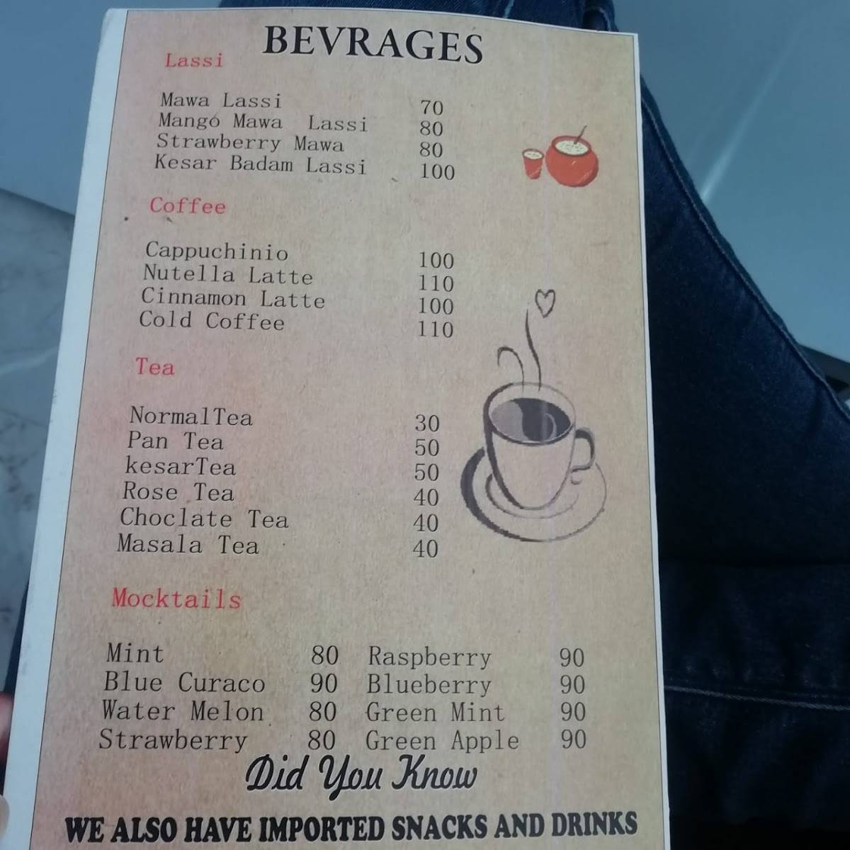 Menu at Rap chole khass, Paonta Sahib